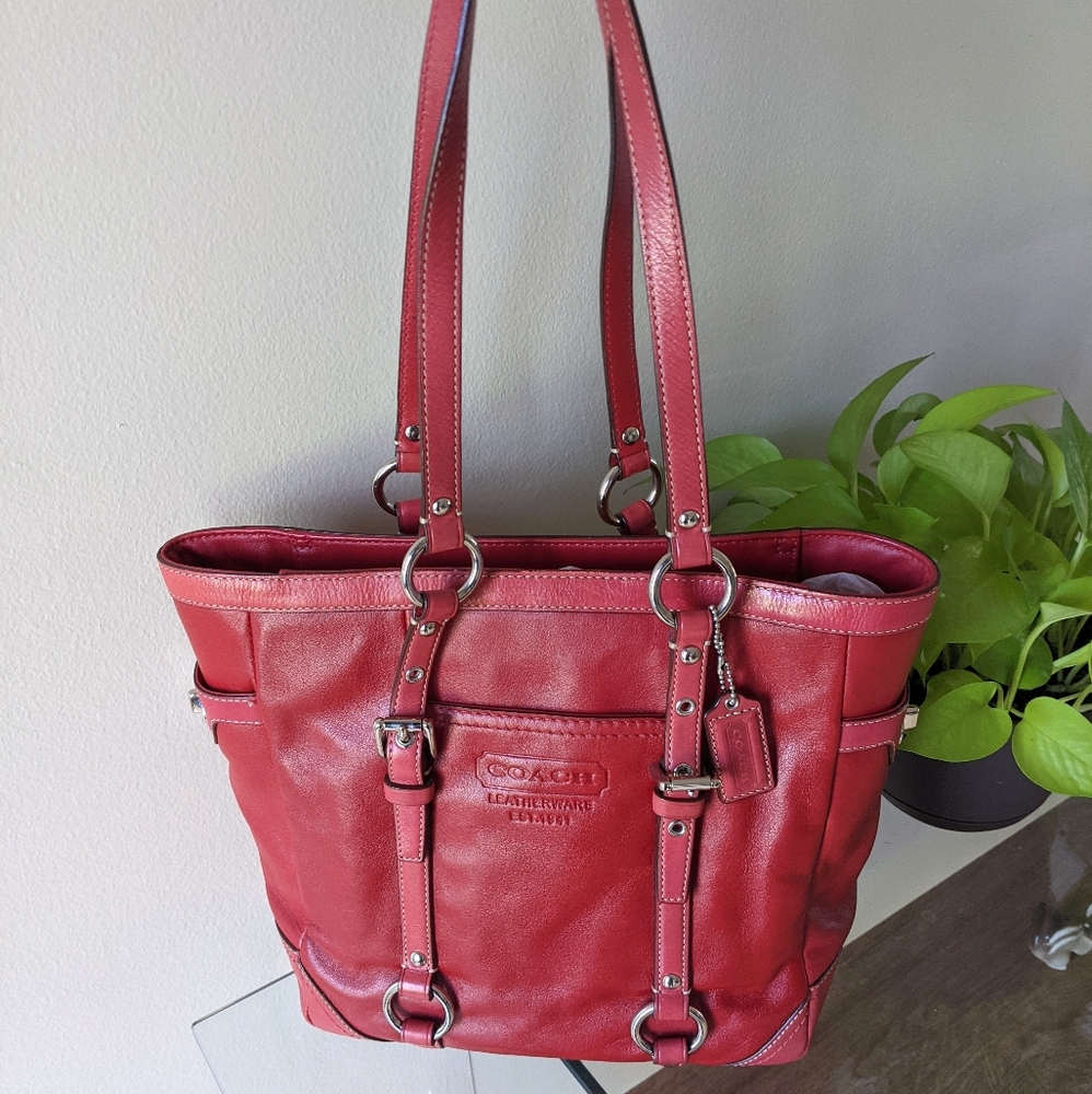 Coach Red Leather Gallery Lunch Shopper Tote - Gem